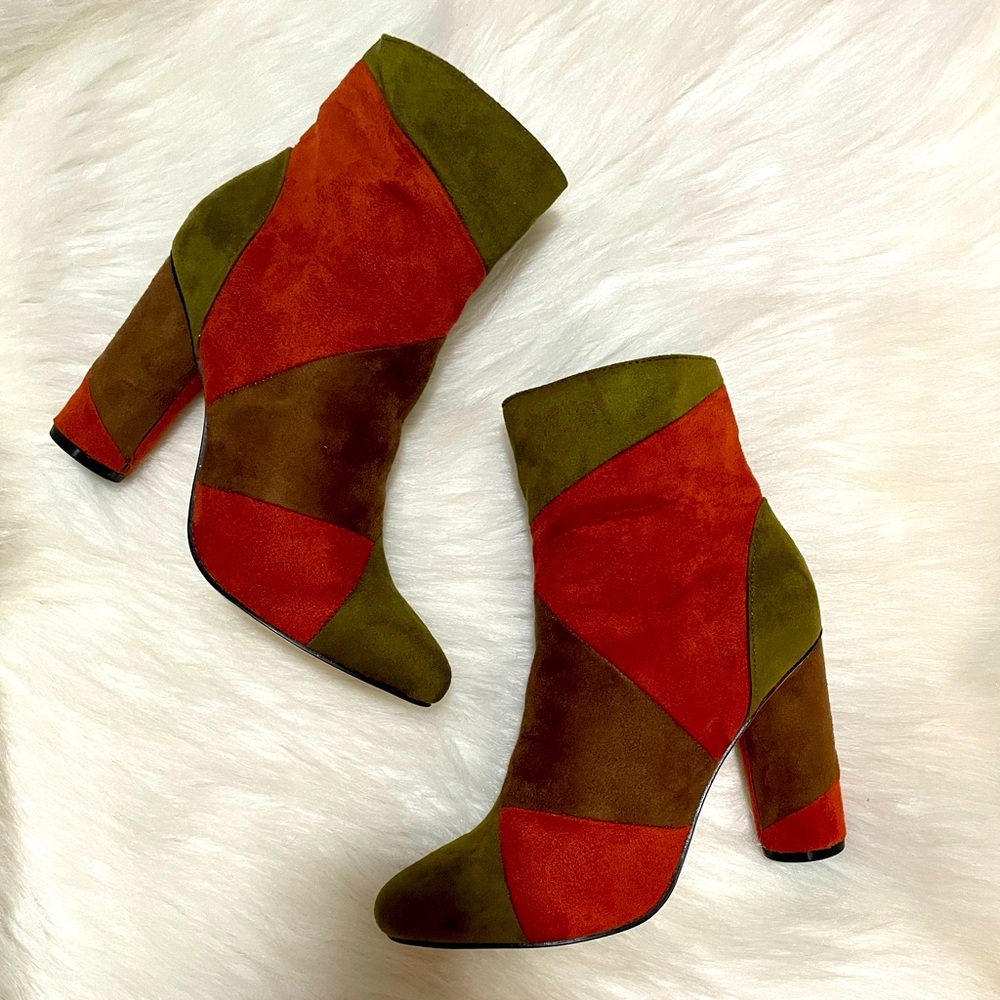 Cape Robbin Green Orange Brown Color Block Ankle Boots - Gem